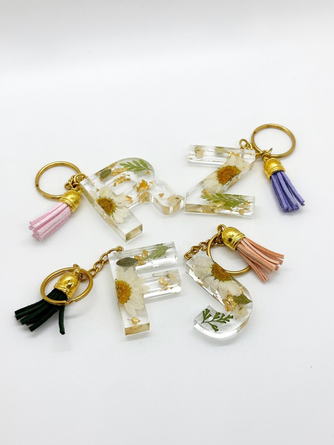 Resin Floral Letter Keychains - Etsy
