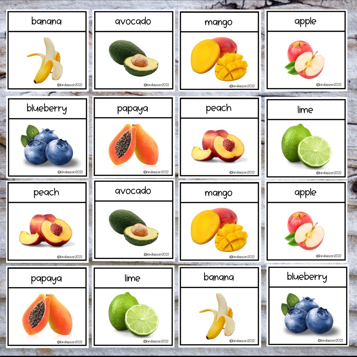 Montessori Fruit Matching Cards, Montessori Matching, Montessori Flash ...