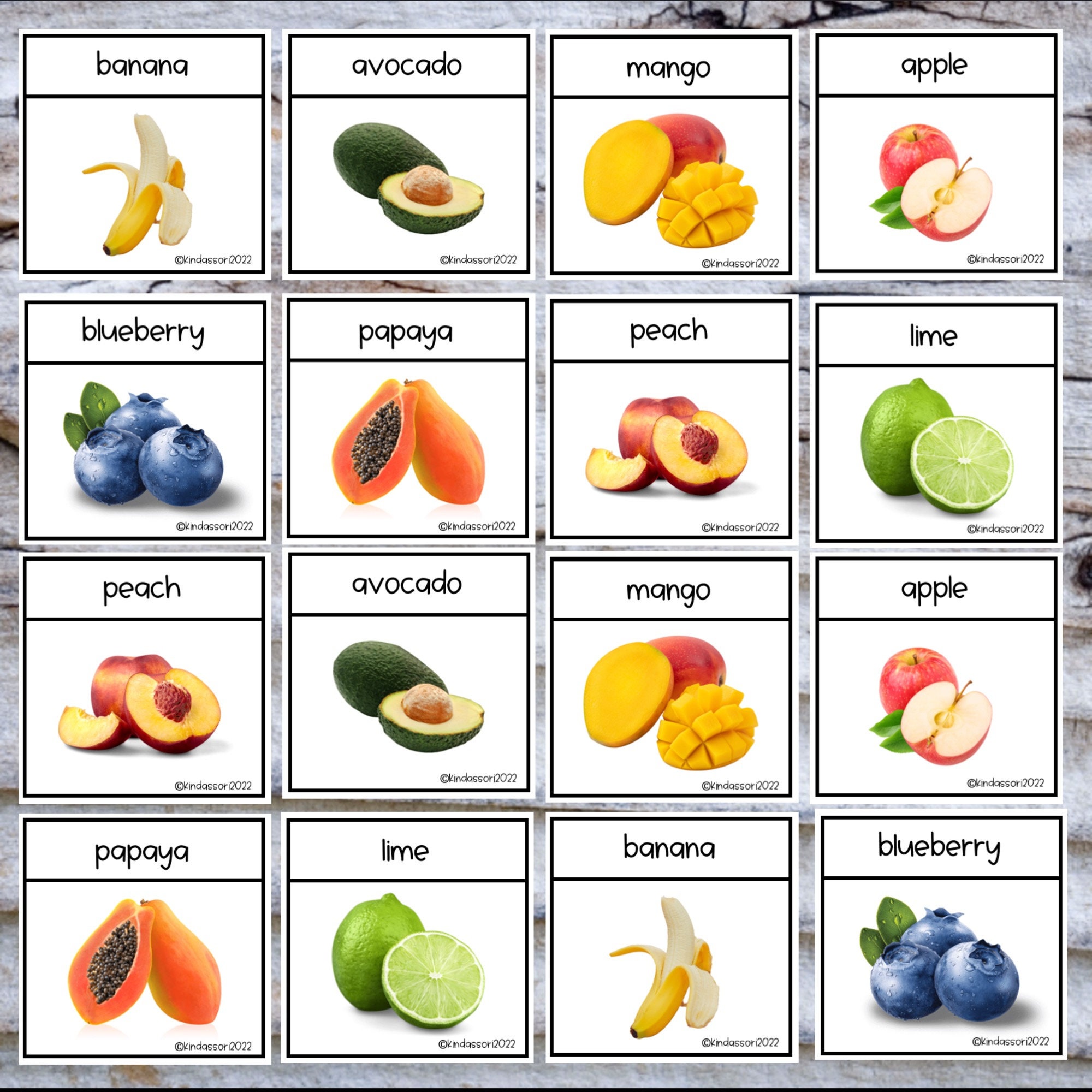 Montessori Fruit Matching Cards, Montessori Matching, Montessori Flash ...