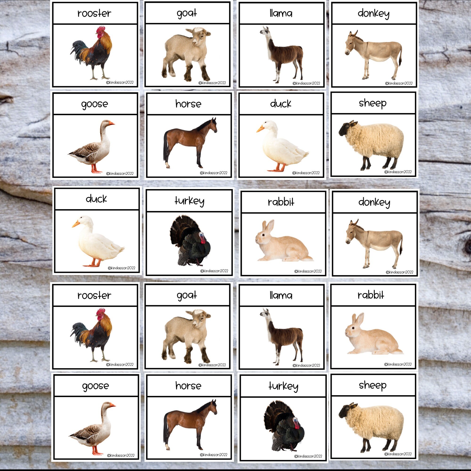 Montessori Animal Matching Cards, Matching Game, Montessori Farm Animal ...