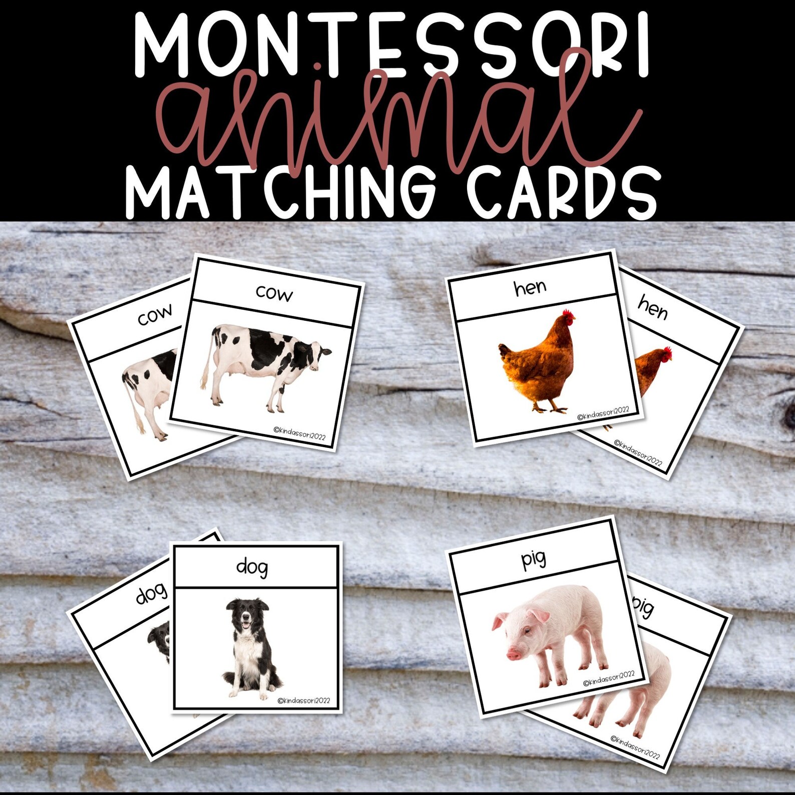 Montessori Animal Matching Cards, Matching Game, Montessori Farm Animal ...