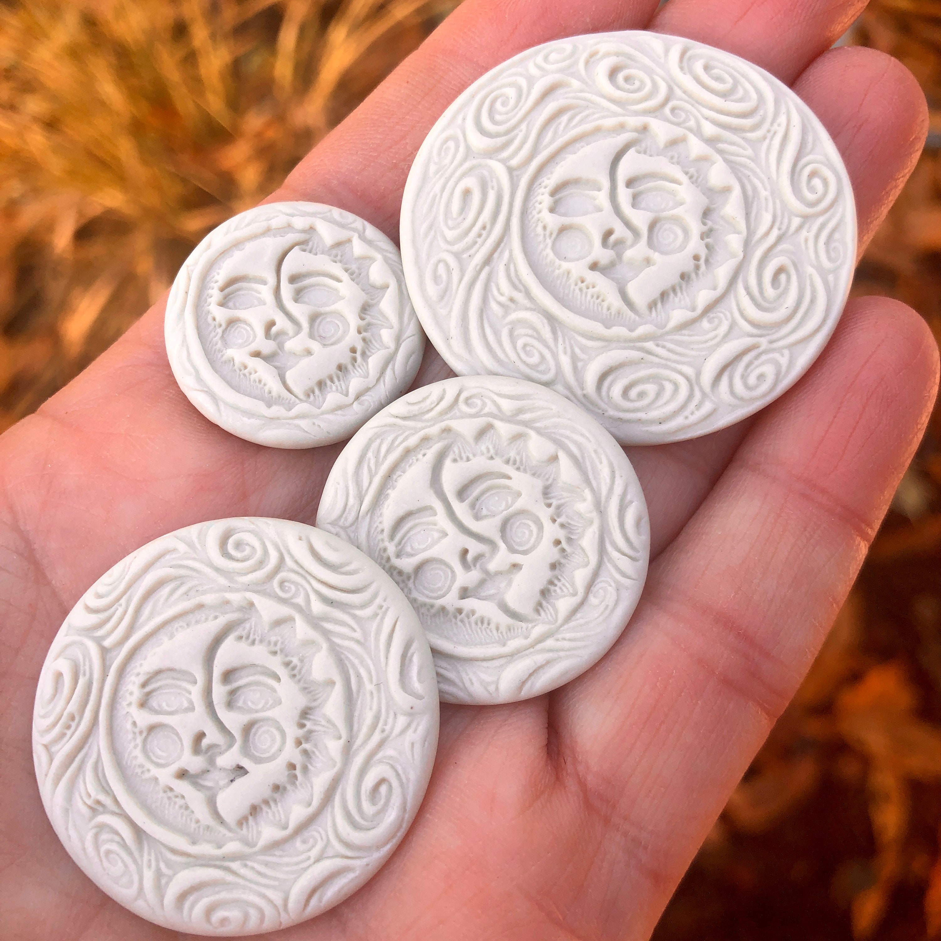 Sun & Moon Face Porcelain Handmade Cabochon-flat Cabochons No Hole Bead ...