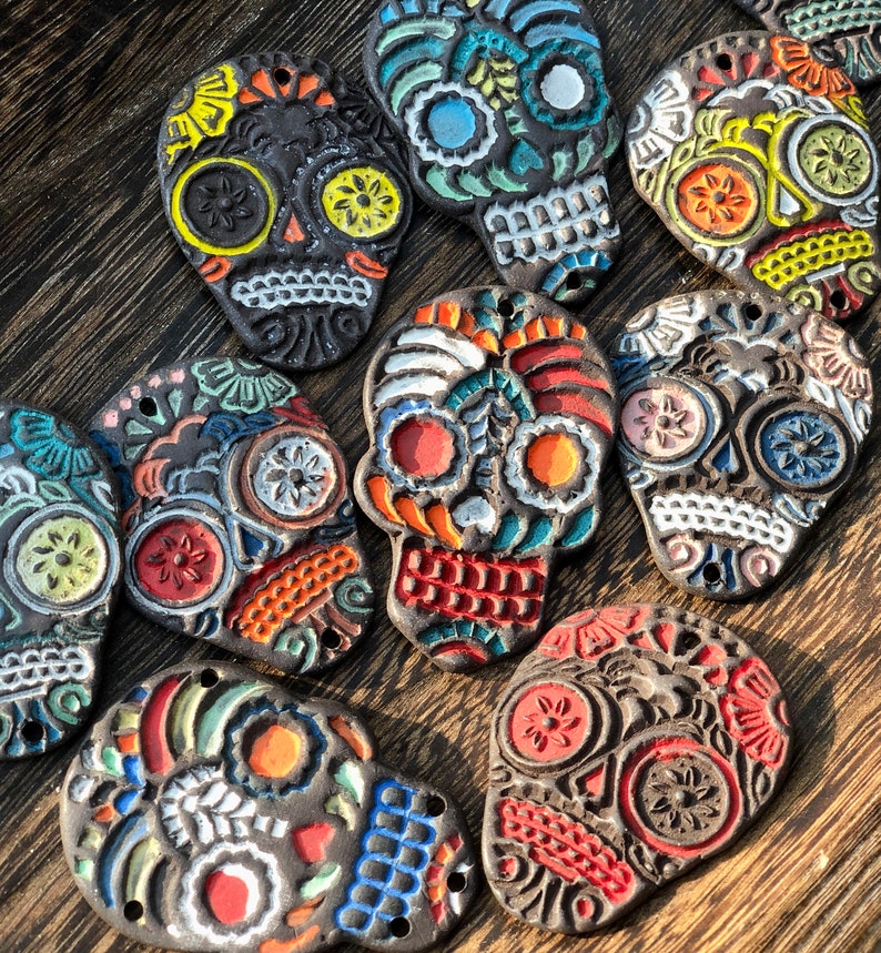 Day of the Dead Artisan Pendants-pottery Pendant-charm-necklace Charm ...