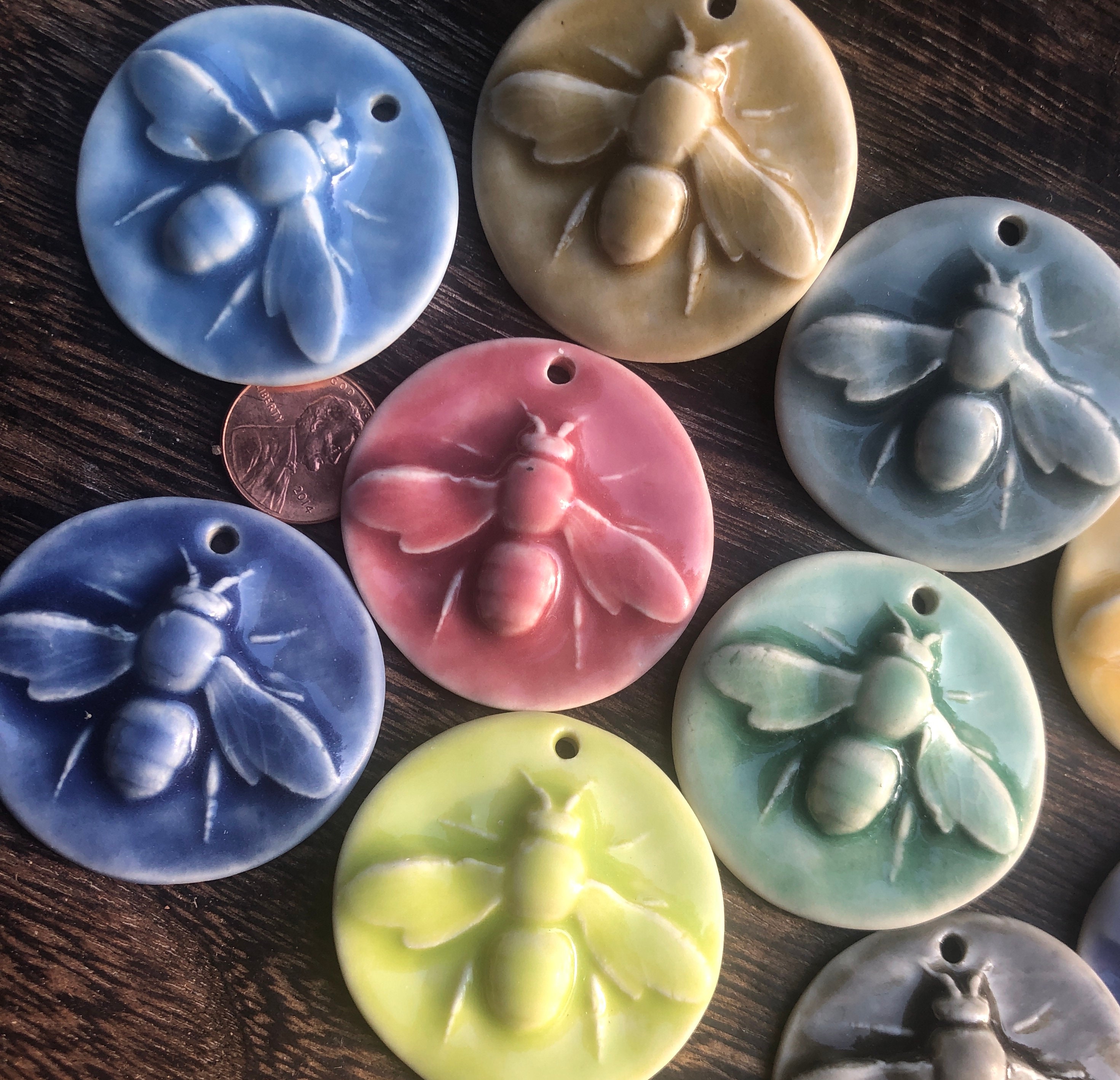 Colourful Glazed Porcelain Bee Pendant Charm-artisan Pendant-bee ...