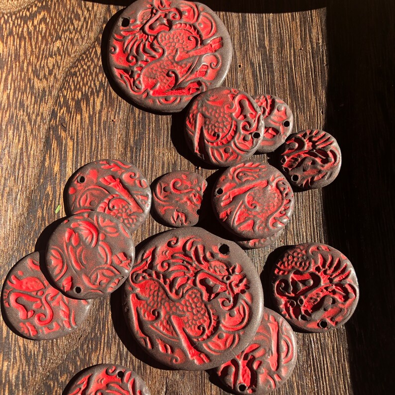 Red Dragon Pottery Pendant and Charms artisan Dragon Pendant - Etsy