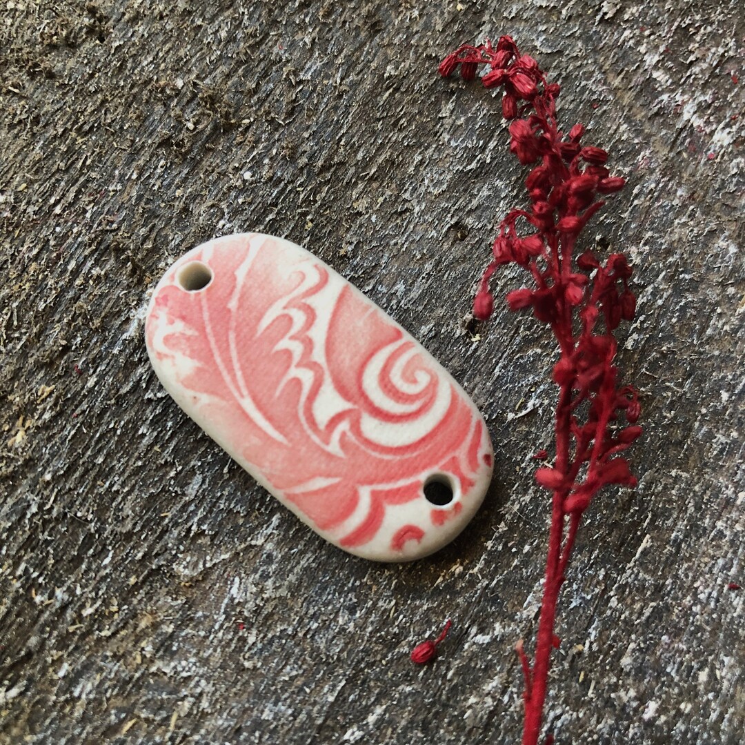 Red Delft Porcelain Bead-artisan Bead-red Delft Bead-2 Hole Bead ...