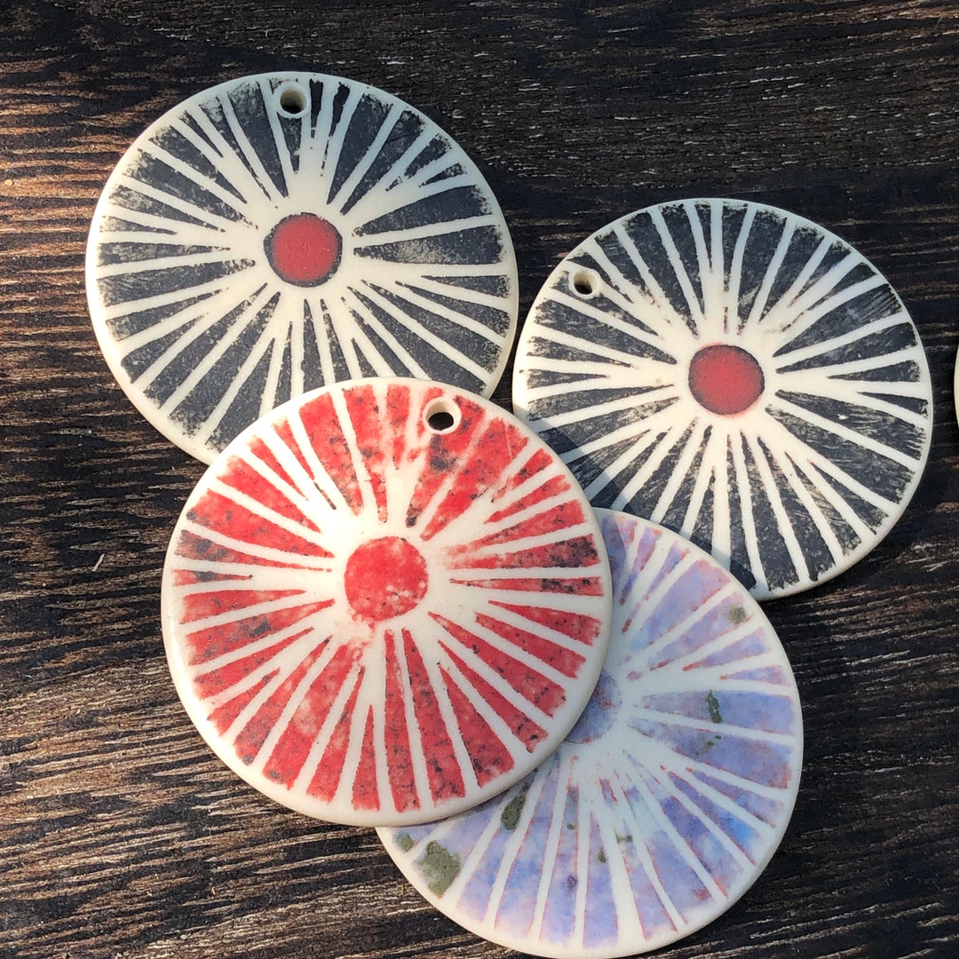 Porcelain Steampunk Pendants-pottery Pendant-charm-necklace Charm-red ...