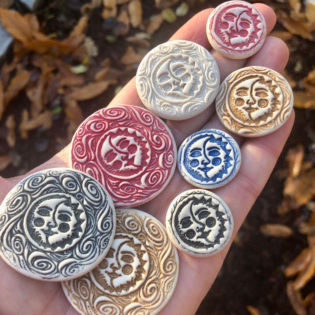 Sun & Moon Face Porcelain Handmade Cabochon-flat Cabochons No Hole Bead ...