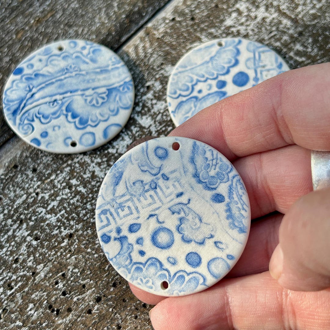 Large Porcelain Delft Pendant Charm-two Hole Charm-large Charm-large ...