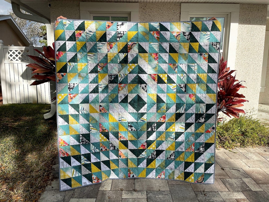 RADIANCE QUILT. Handmade Cotton Quilt Featuring Teal Ombre With Gold ...