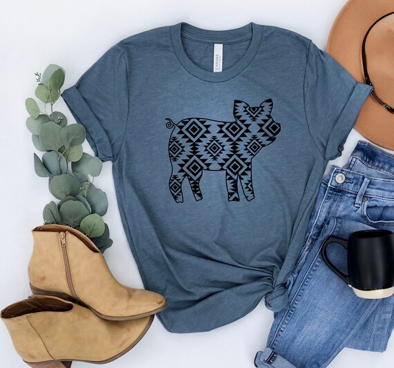 Pig Aztec Farm Girl Shirt Pig Farmer Just a Girl Who Loves | Etsy