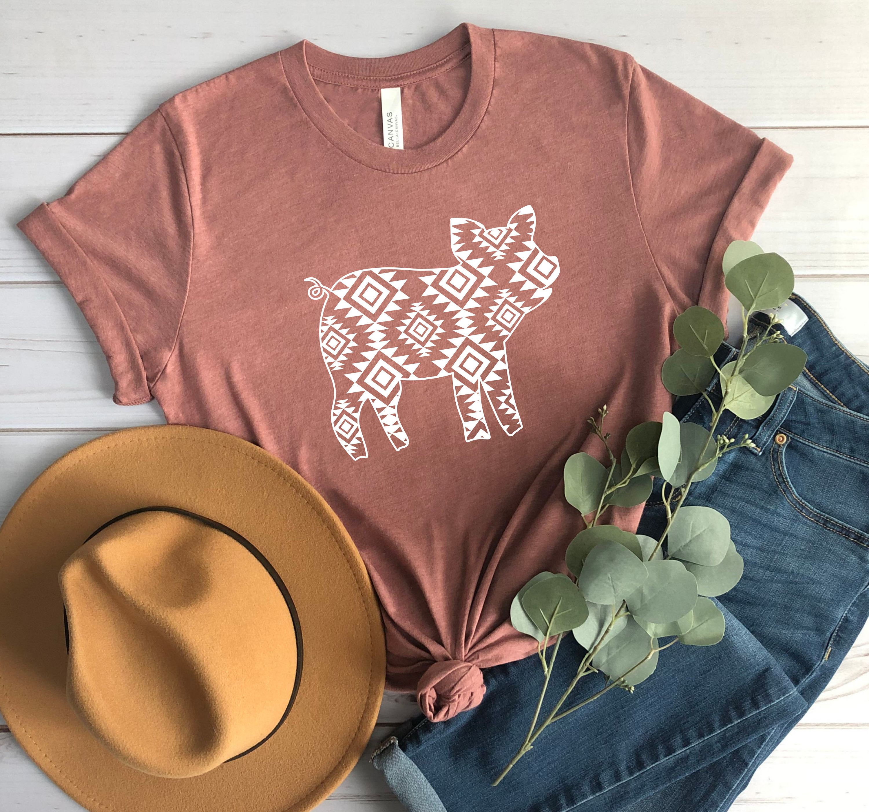 Pig Aztec Farm Girl Shirt Pig Farmer Just a Girl Who Loves | Etsy