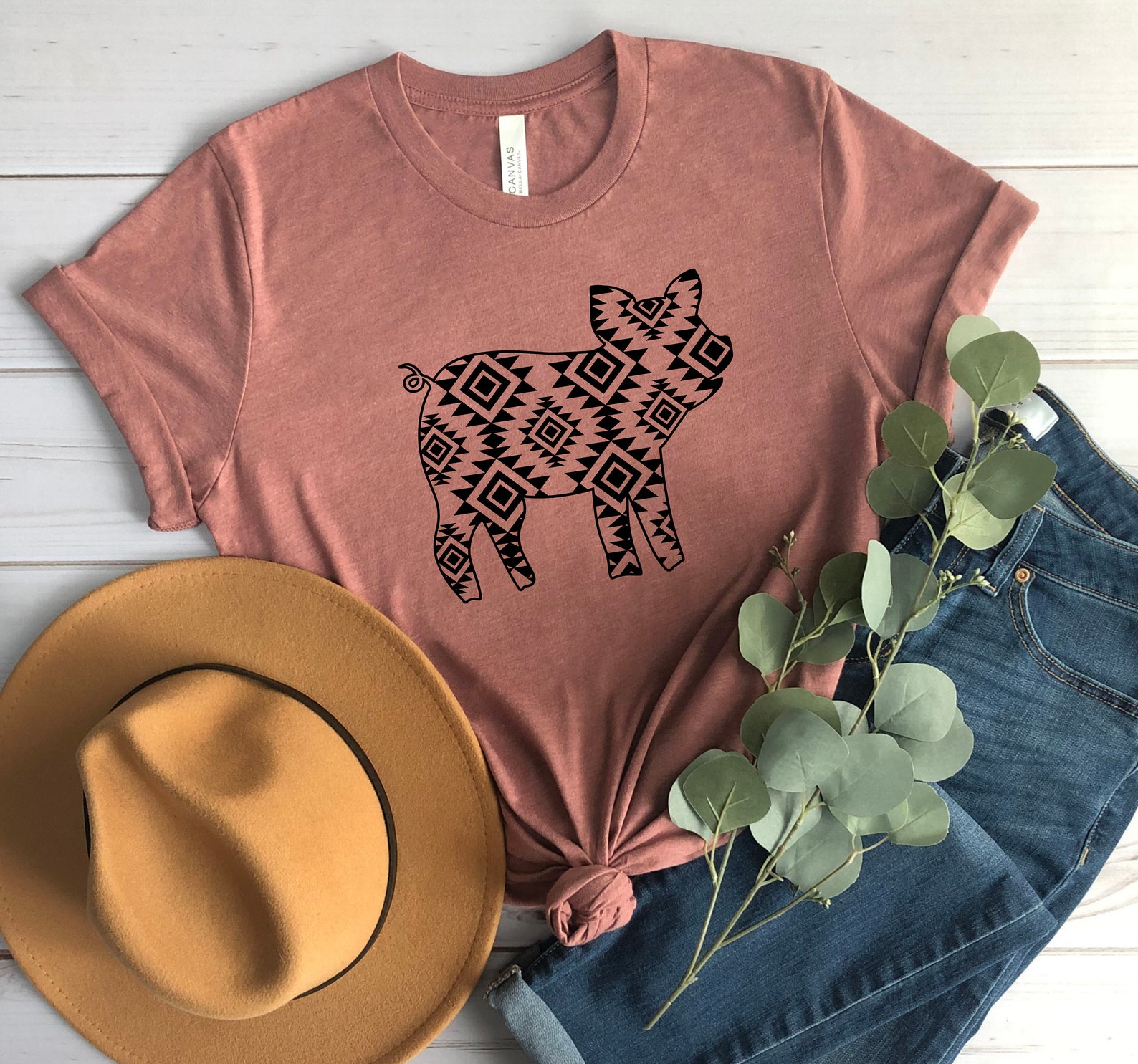 Pig Aztec Farm Girl Shirt Pig Farmer Just a Girl Who Loves - Etsy