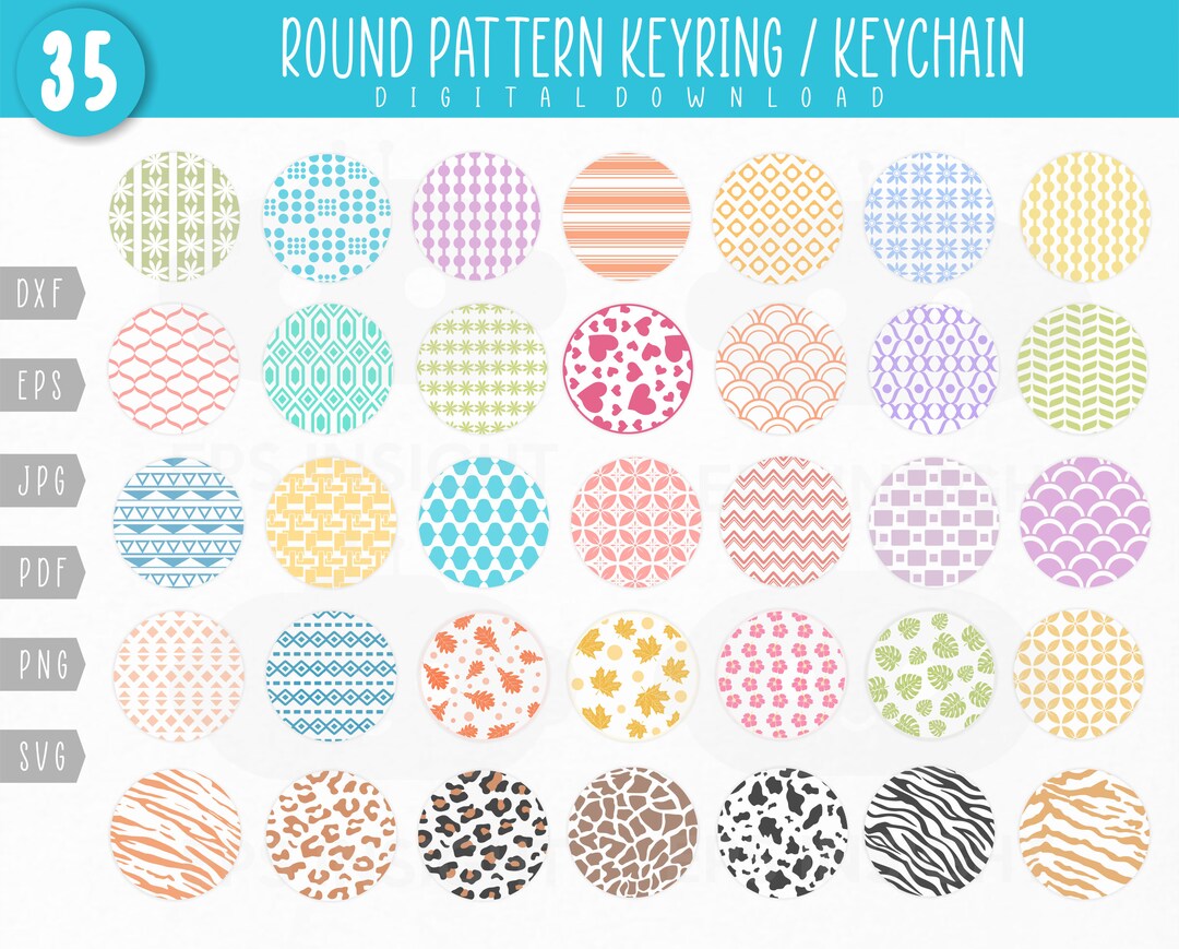 Round Keychain Pattern Bundle Svg. Round Pattern Keyring Svg. Animal ...