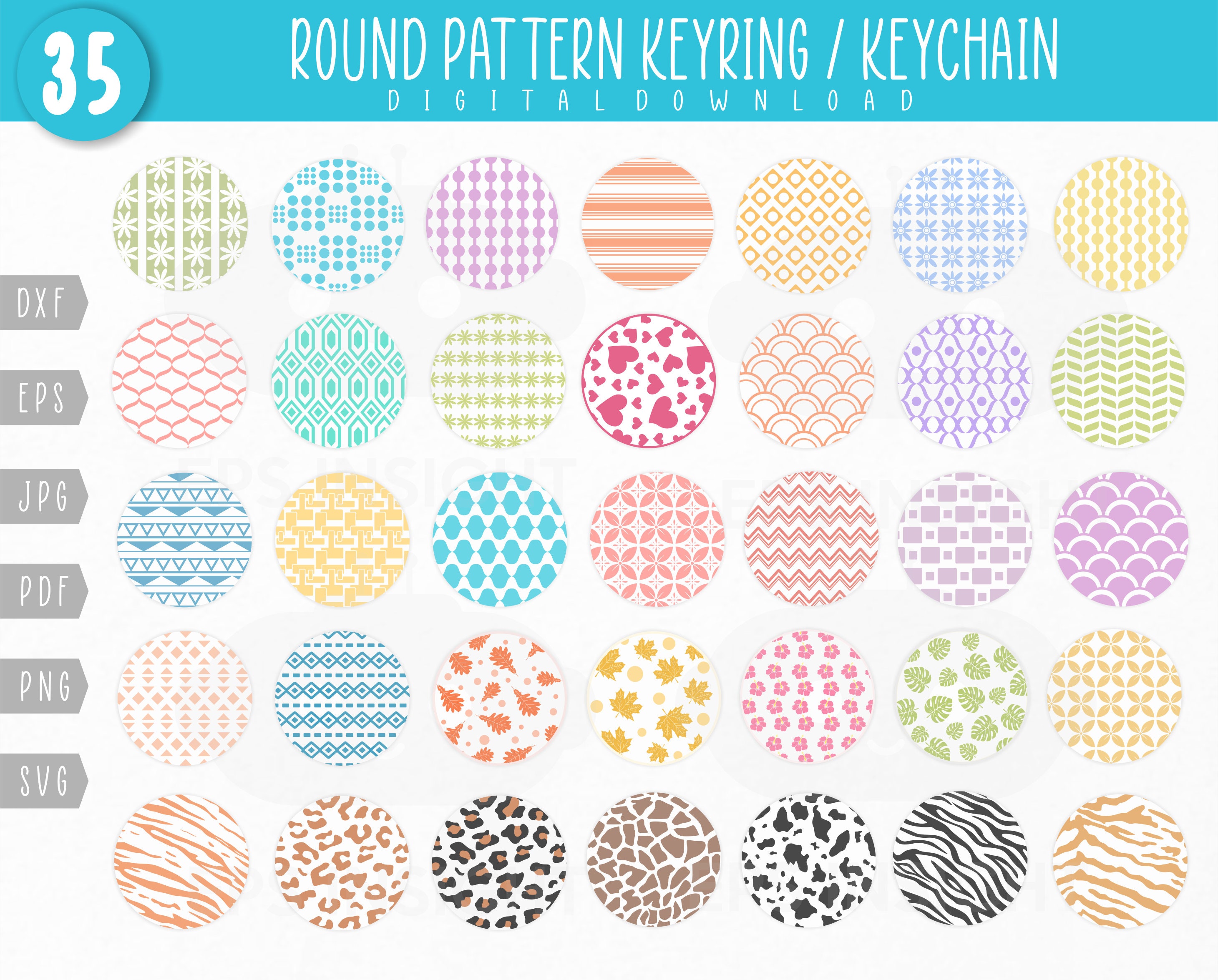 Round Keychain Pattern Bundle Svg. Round Pattern Keyring Svg. Animal ...