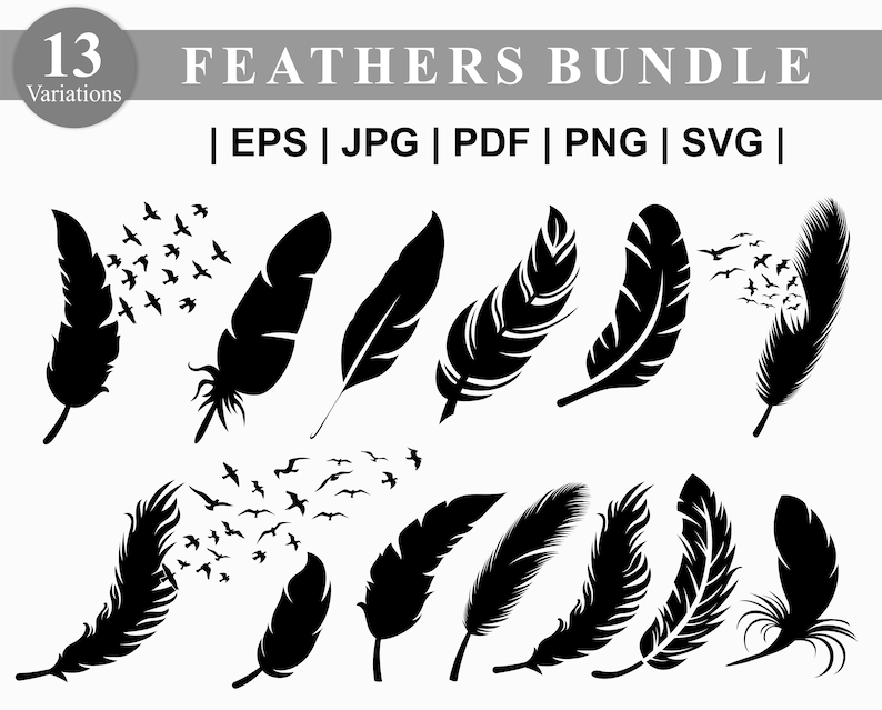 Feder SVG Bundle. Vögel Feder svg. Feder Dxf Silhouette für Cricut ...