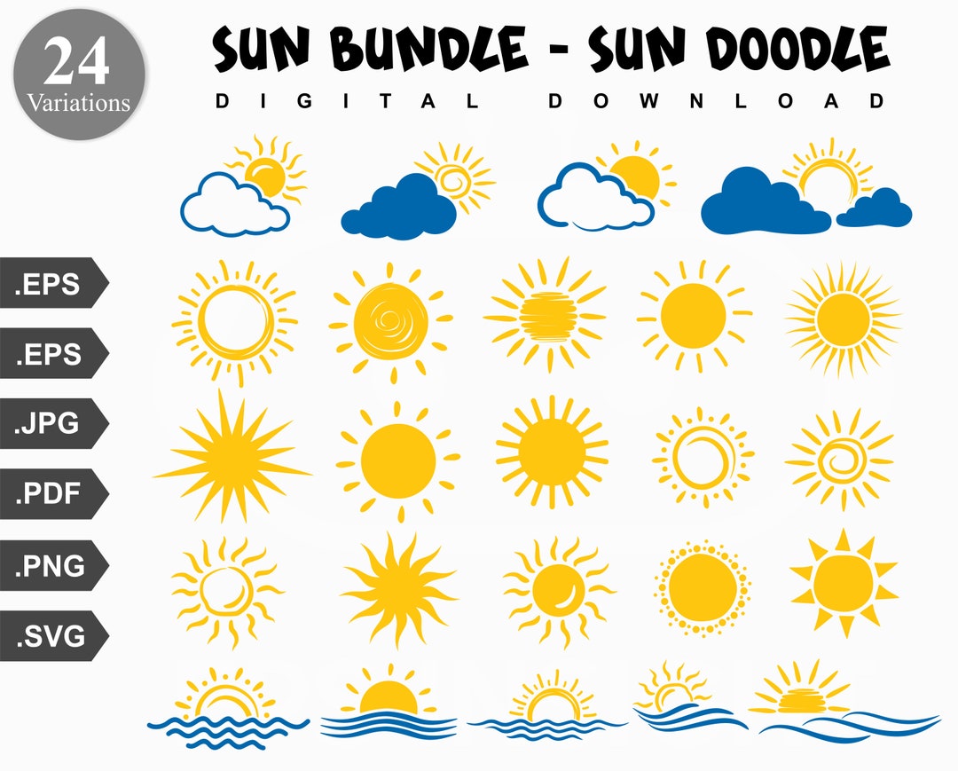 Sun Svg Bundle. Sunshine Svg. Sun Ocean and Sun Cloud SVG. Cute Sun Svg ...