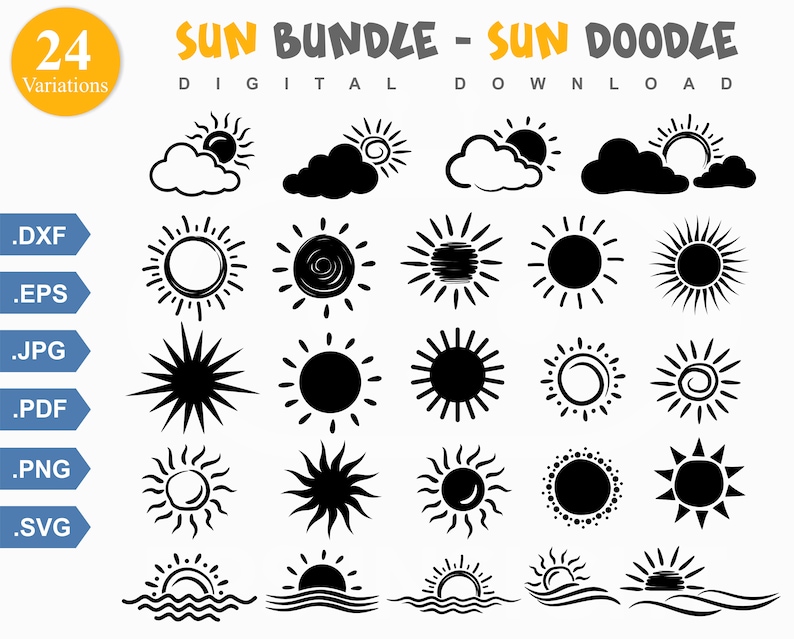 Sun Svg Bundle. Sunshine Svg. Sun Ocean and Sun Cloud SVG. - Etsy