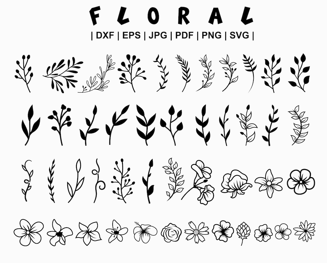 Doodle Flower Svg. Leaves Line Art Bundle Svg. Flower Line Art Svg ...