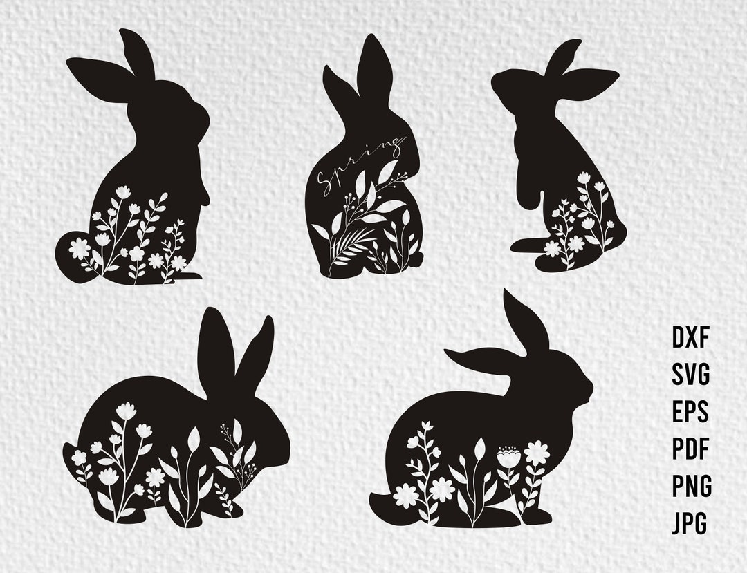 Floral Rabbit SVG. Rabbit Silhouette for Cricut and Cut File. Flower ...