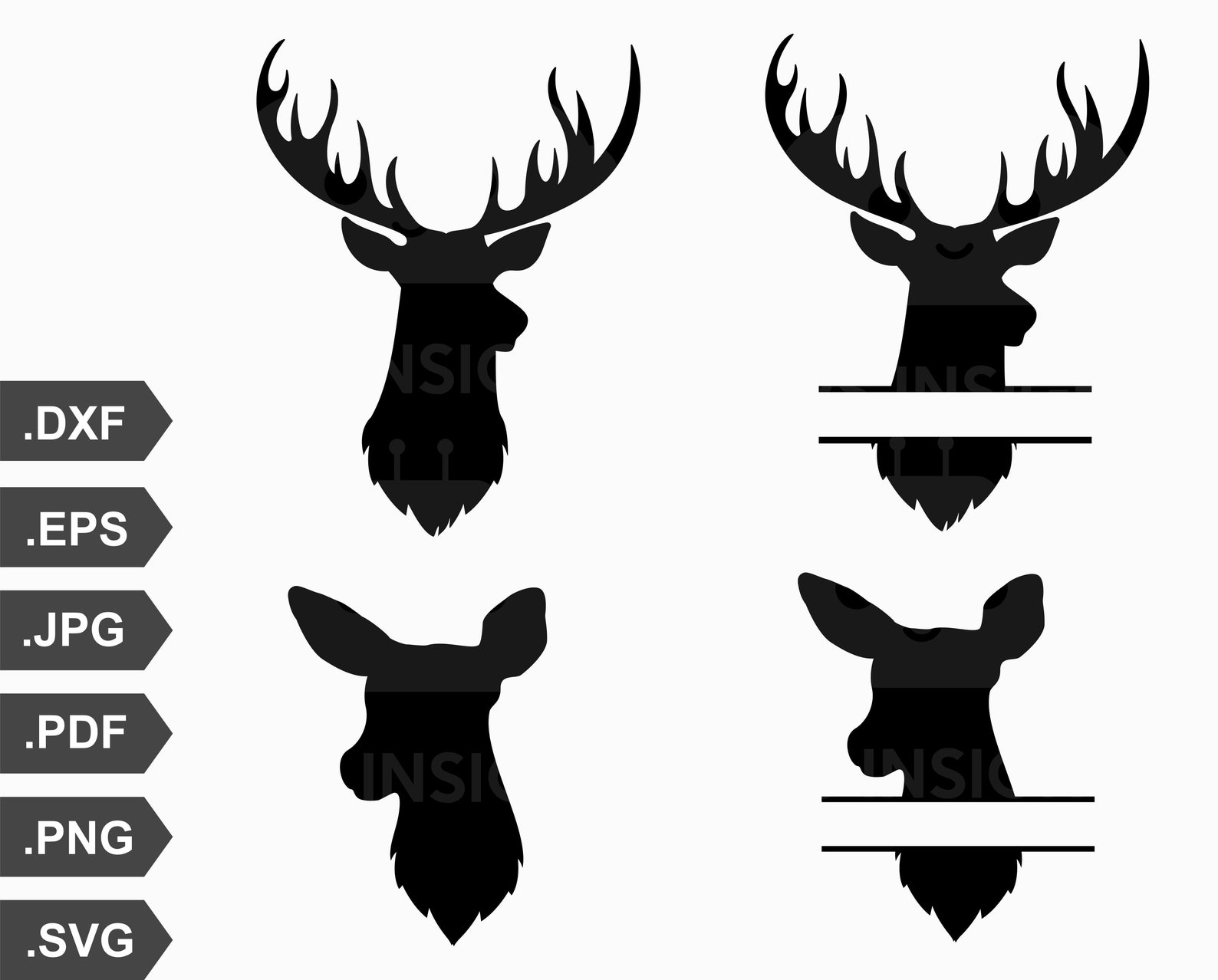 Deer Head Split Monogram. Deer Head Name. Elk Head Monogram Svg. Deer ...
