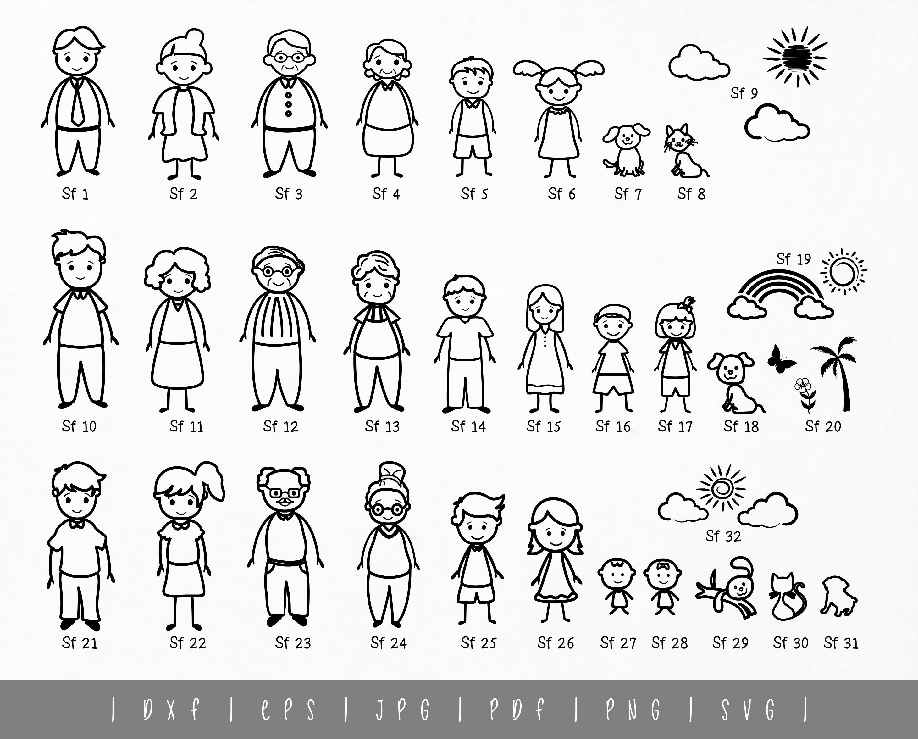 Stick Figure Family Bundle. Stick Figure Svg. Stick Figure Doodle ...