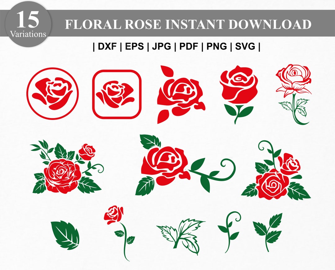 Rose Flower Bundle Svg. Rose SVG. Rose Silhouette. Red Rose Svg. Floral ...