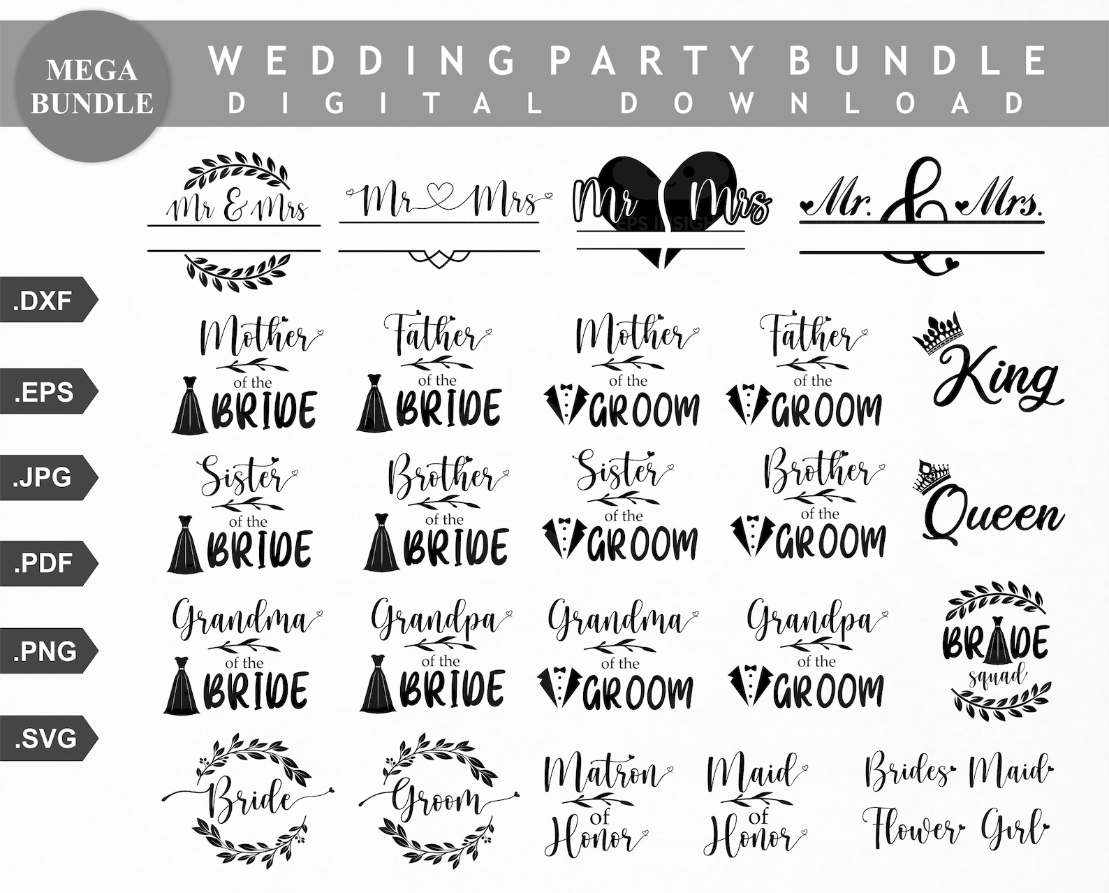 Wedding Party Hand Lettered Svg. Wedding Svg. Marriage Svg. Wedding ...