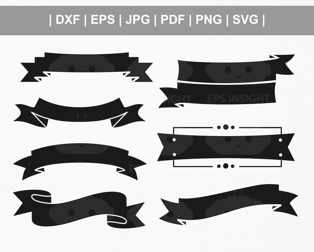 Ribbon Banner PNG Silhouette for Cricut. Banner Svg Bundle. Ribbon Svg ...