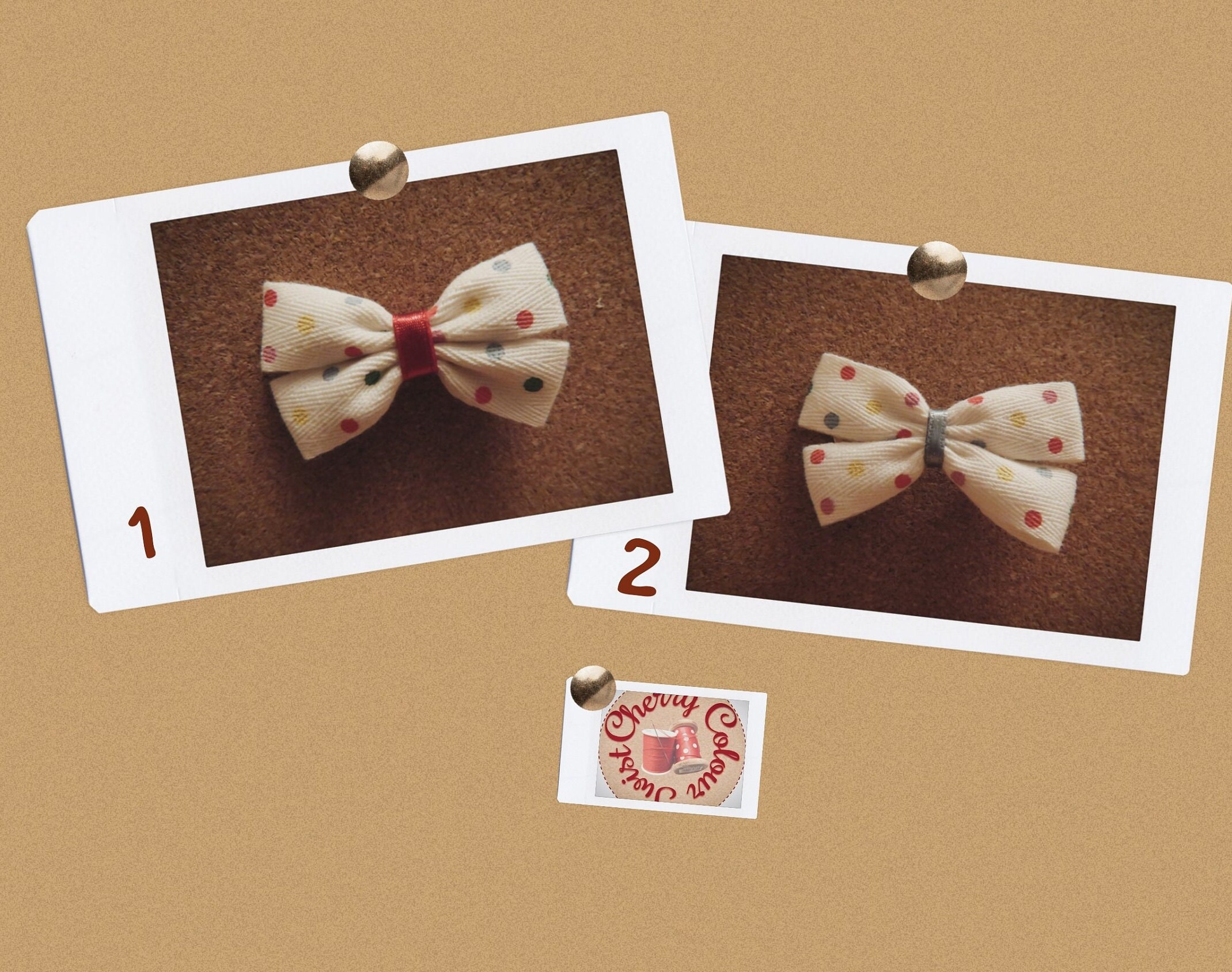 Multicolour Spotted Cream Ribbon Bow | Etsy