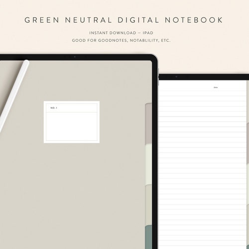 Green Neutral Digital Notebook Instant Digital Download - Etsy
