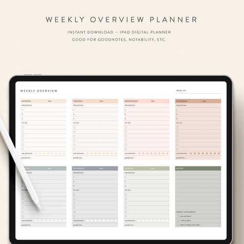 Weekly Overview Planner Ipad Download 10 Color Options - Etsy