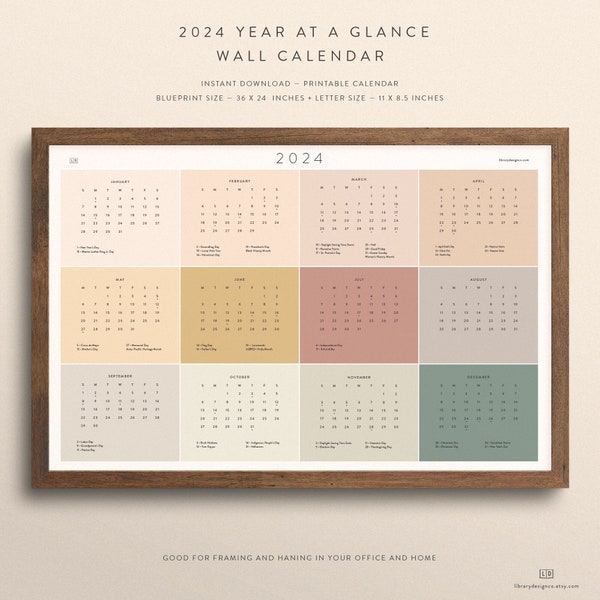 24 X 36 Calendar 2024 - Etsy UK