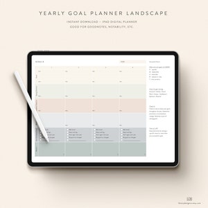 Yearly Goal Planner iPad Download Landscape— 10 Color Options ...