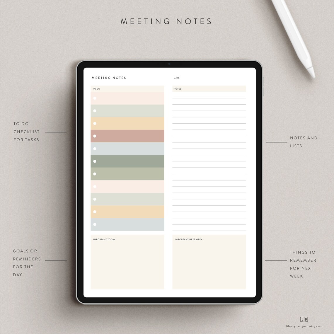 Meeting + Project Notes iPad Download — 10 Color Options — Notability ...