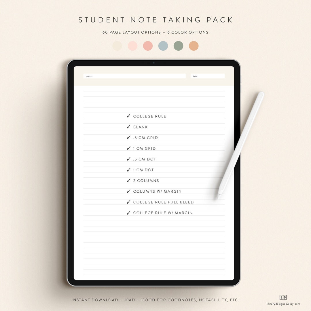 Student Note Taking Pack Download — 60 Page Options — Instant Digital ...