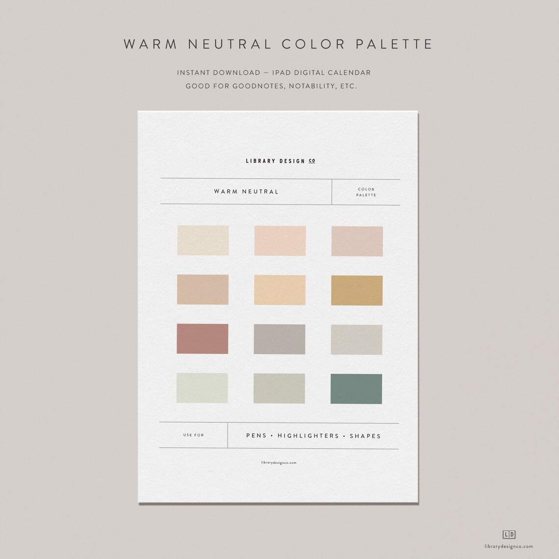 Warm Neutral Color Palette — Instant Digital Download — Notability ...