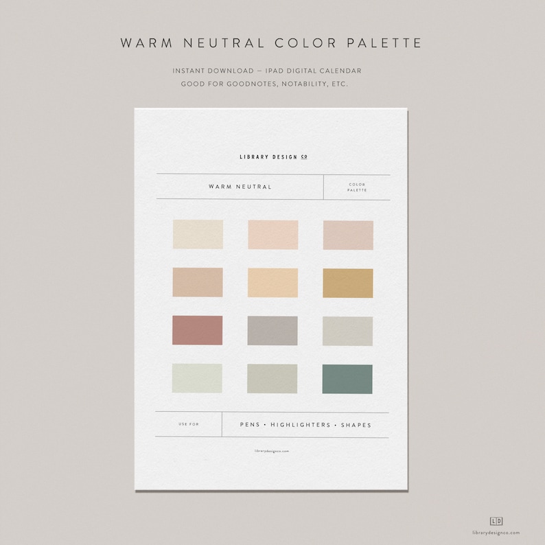 Warm Neutral Color Palette — Instant Digital Download — Notability ...