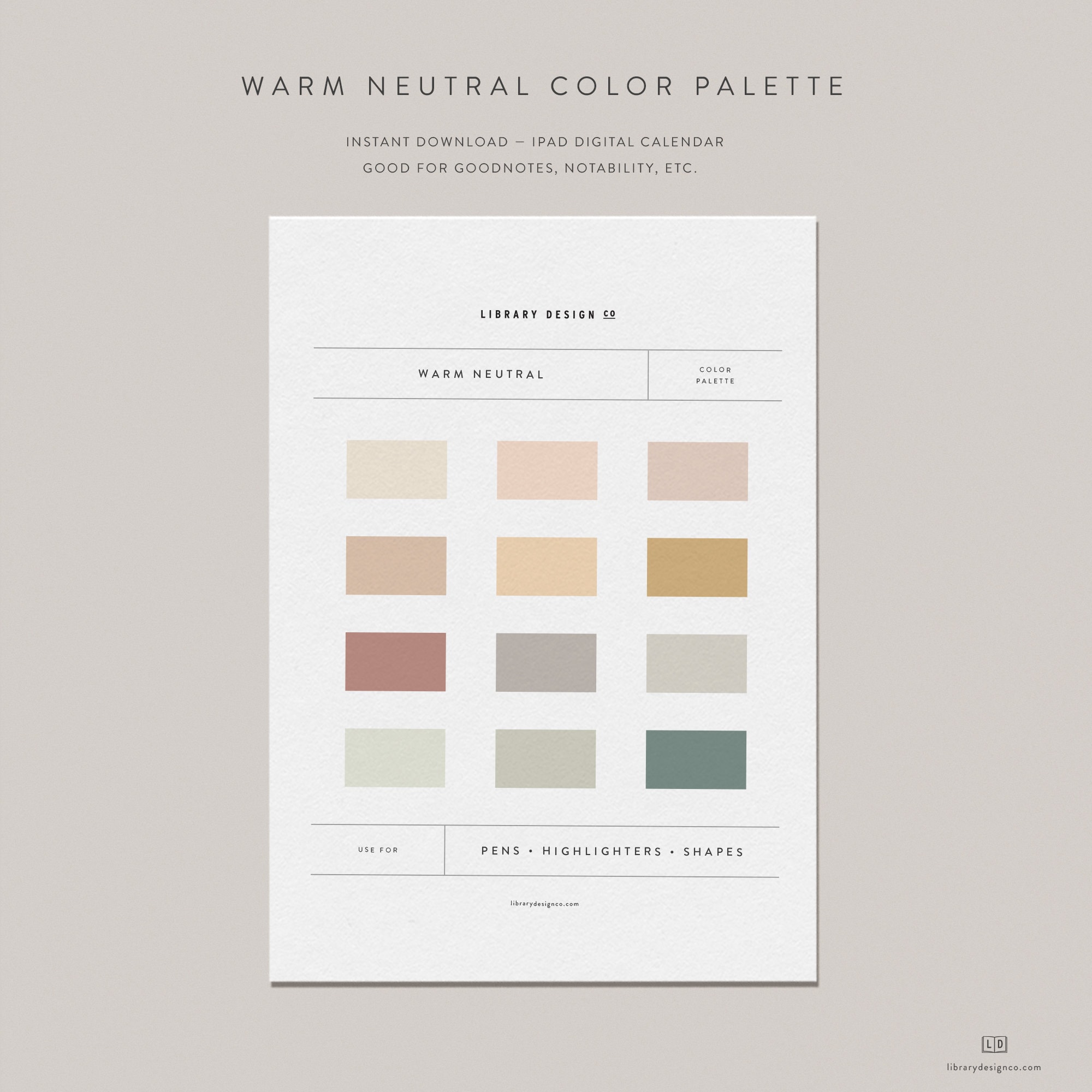 Warm Neutral Color Palette — Instant Digital Download — Notability ...