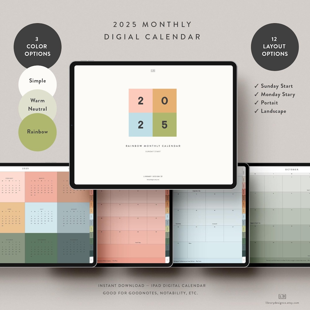 2025 Digital Monthly Calendar iPad Download - Etsy