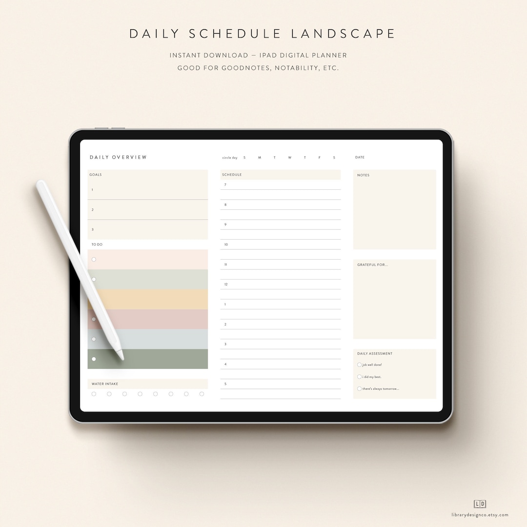 Undated Daily Schedule Planner iPad Download Landscape — 10 Color ...
