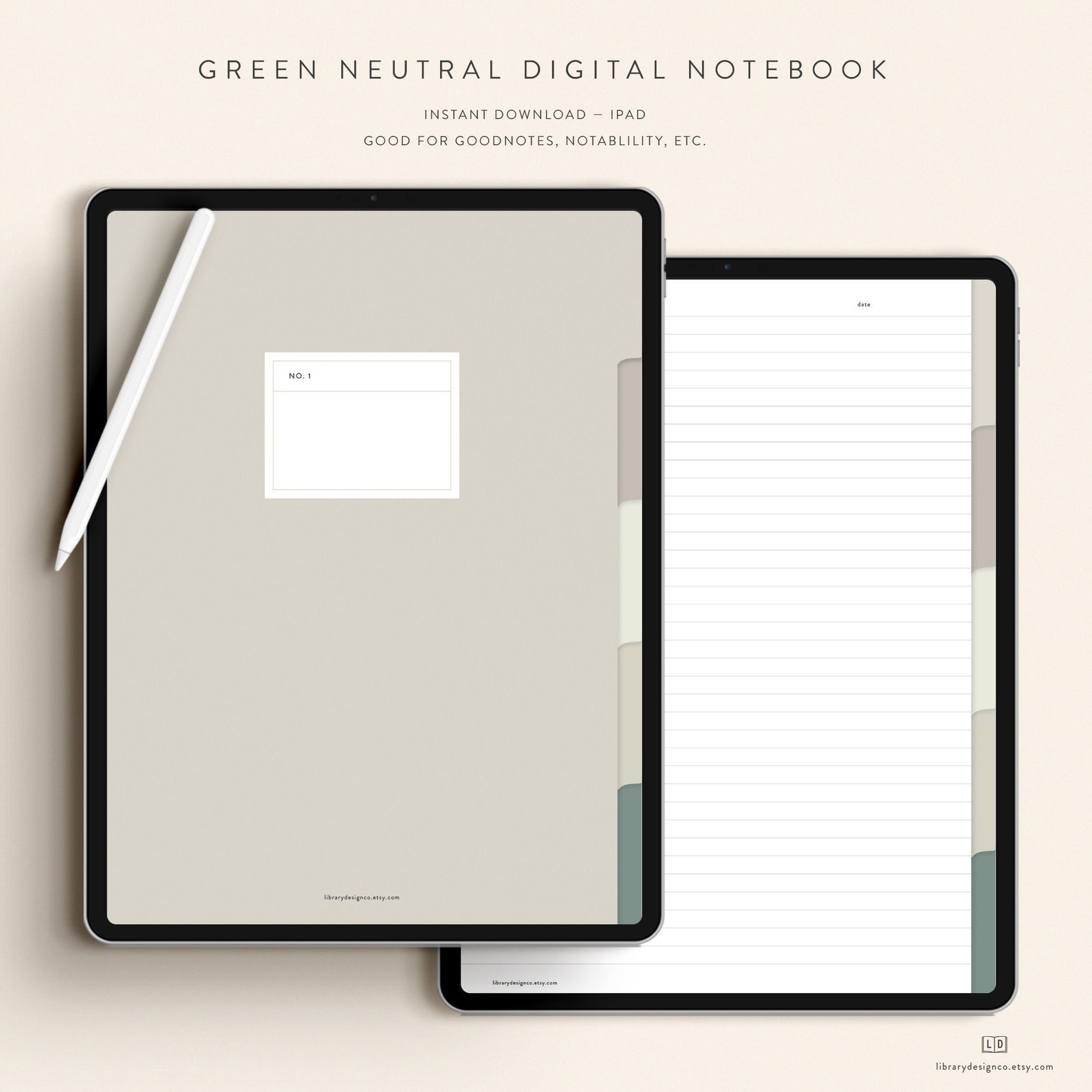 Green Neutral Digital Notebook Instant Digital Download Notability ...