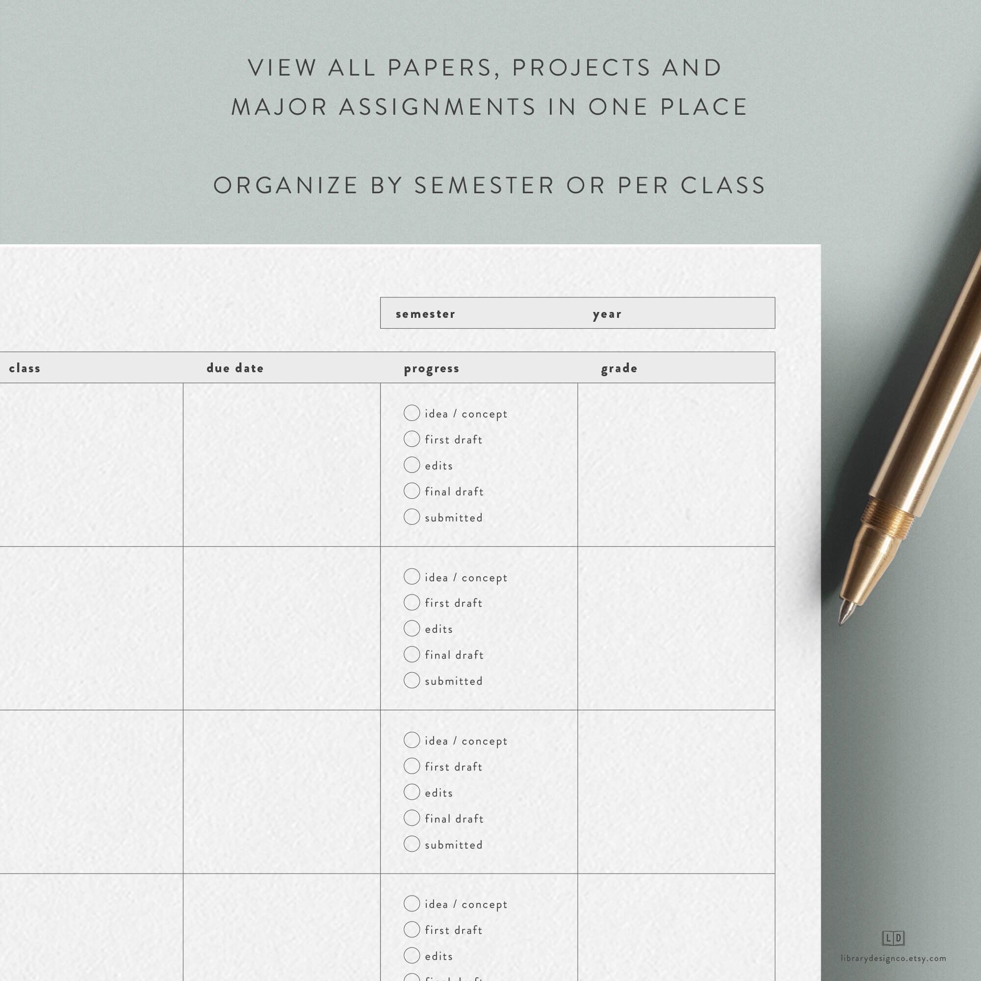 Student Project Planner Printable Download — instant Download — Letter ...