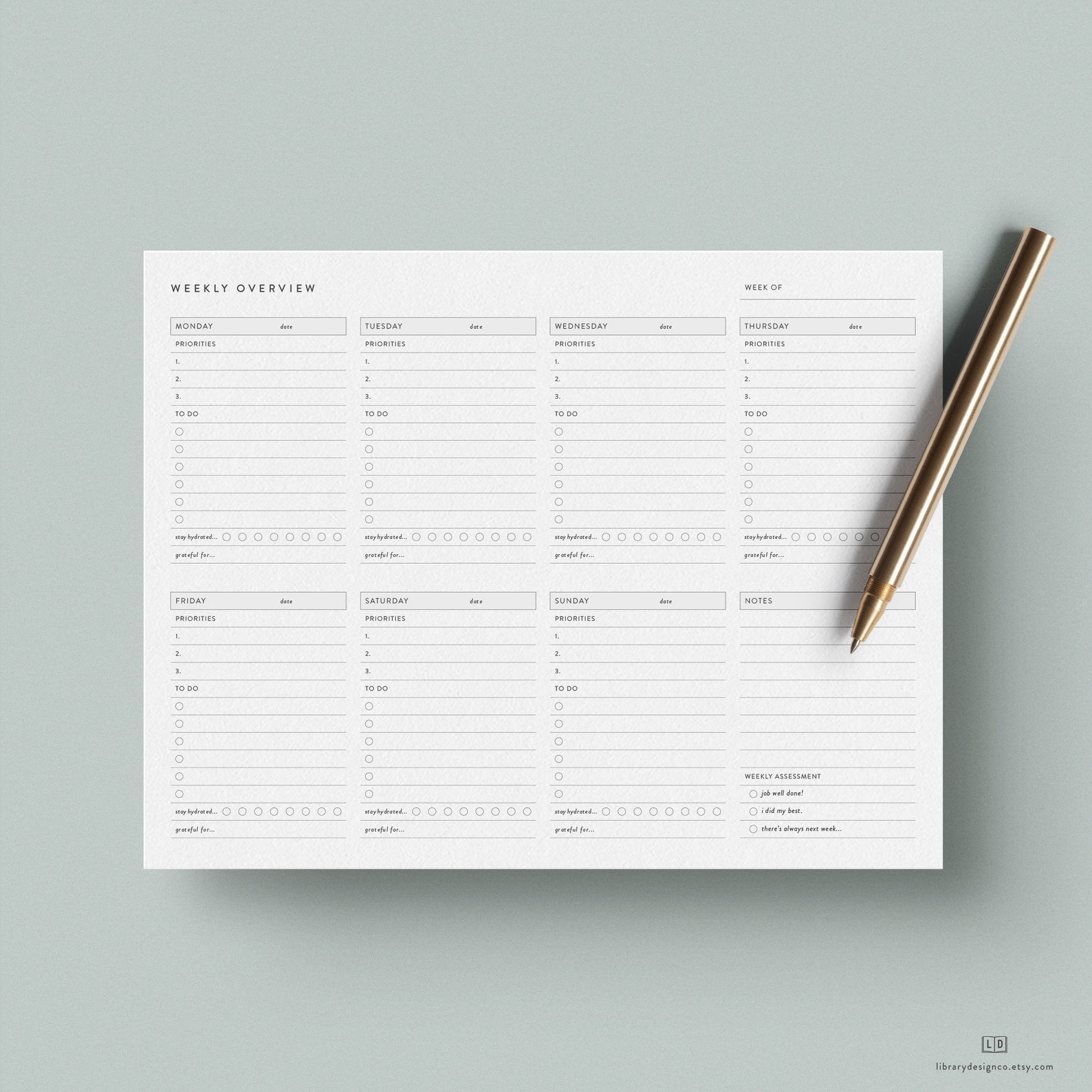 Weekly Overview Planner Printable Download — instant Download — Letter ...