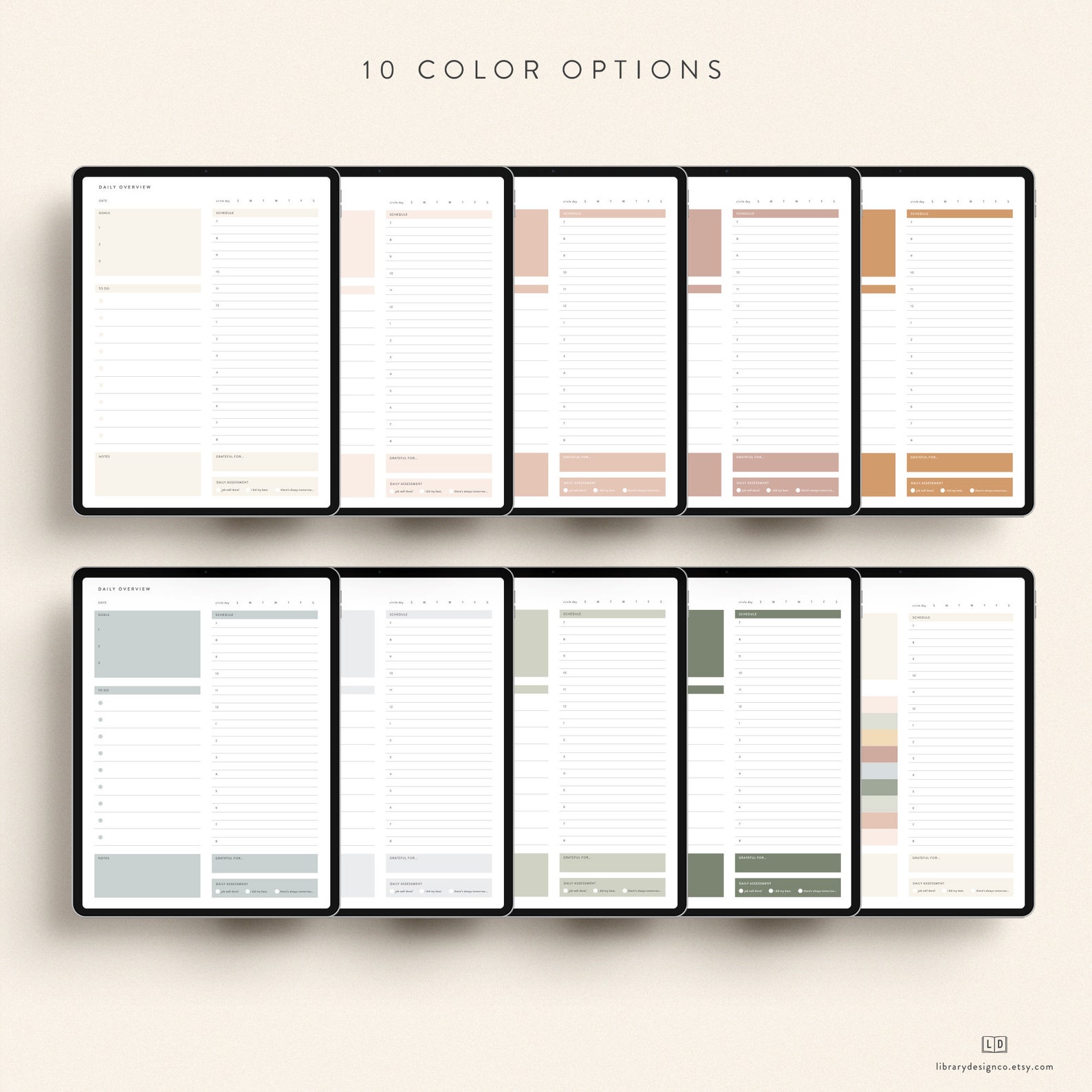 Undated Daily Schedule Planner iPad Download — 10 Color Options ...