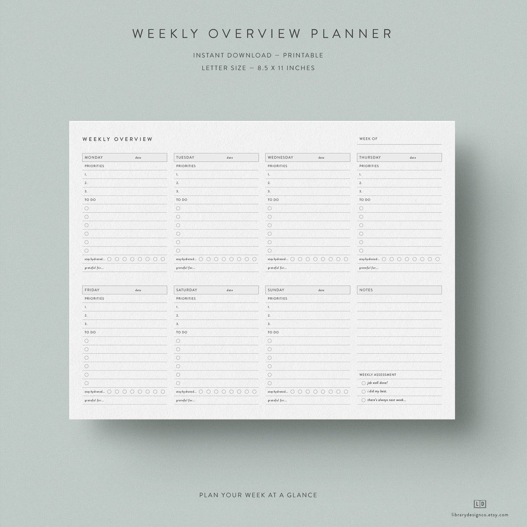 Weekly Overview Planner Printable Download — instant Download — Letter ...