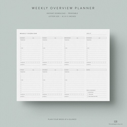 Weekly Overview Planner Printable Download instant Download - Etsy
