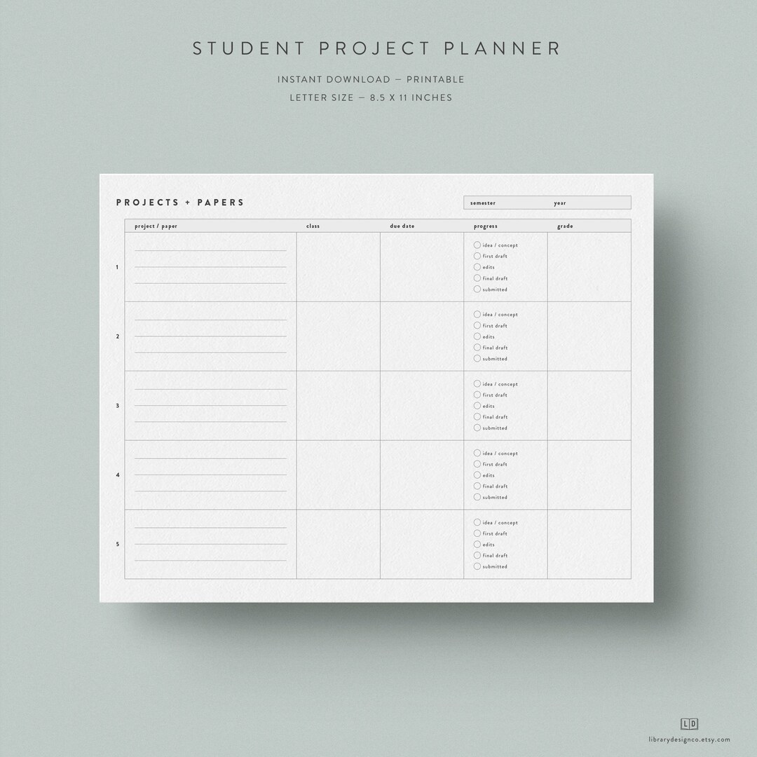 Student Project Planner Printable Download — instant Download — Letter ...