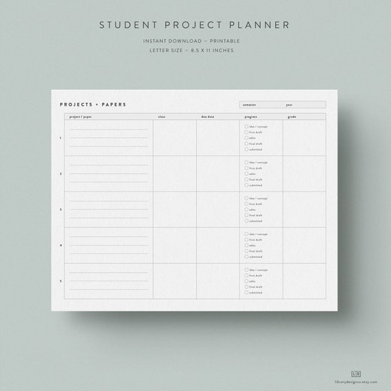 Student Project Planner Printable Download instant Download | Etsy