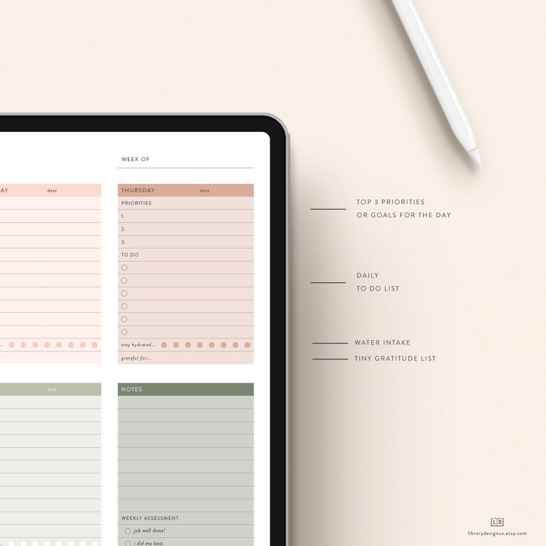 Weekly Overview Planner iPad Download — 10 Color Options — Notability ...